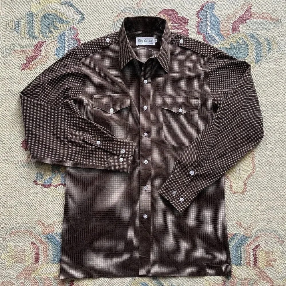 Oleg Cassini | Shirts | 7s Brown Polka Dot Shirt Oleg Cassini Vintage ...